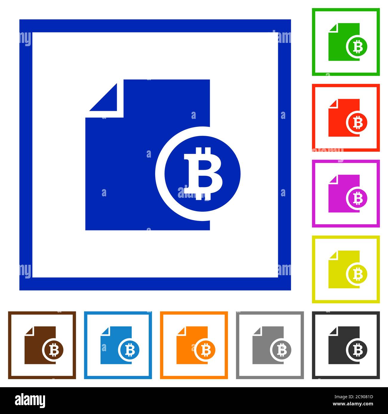 Bitcoin report flat color icons in square frames Stock Vector Image ...
