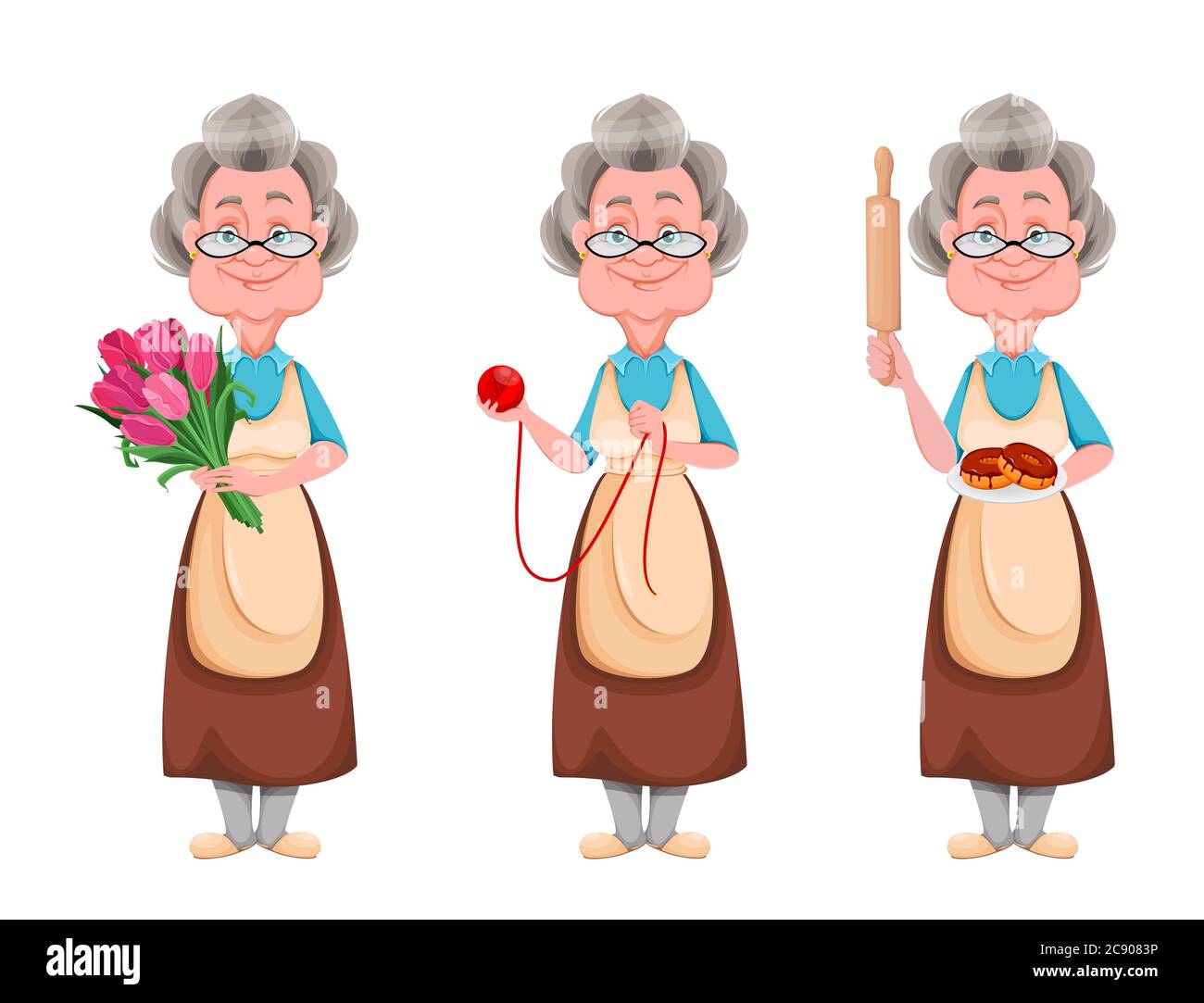 Happy Grandparents day, set of three poses. Cute smiling old woman ...