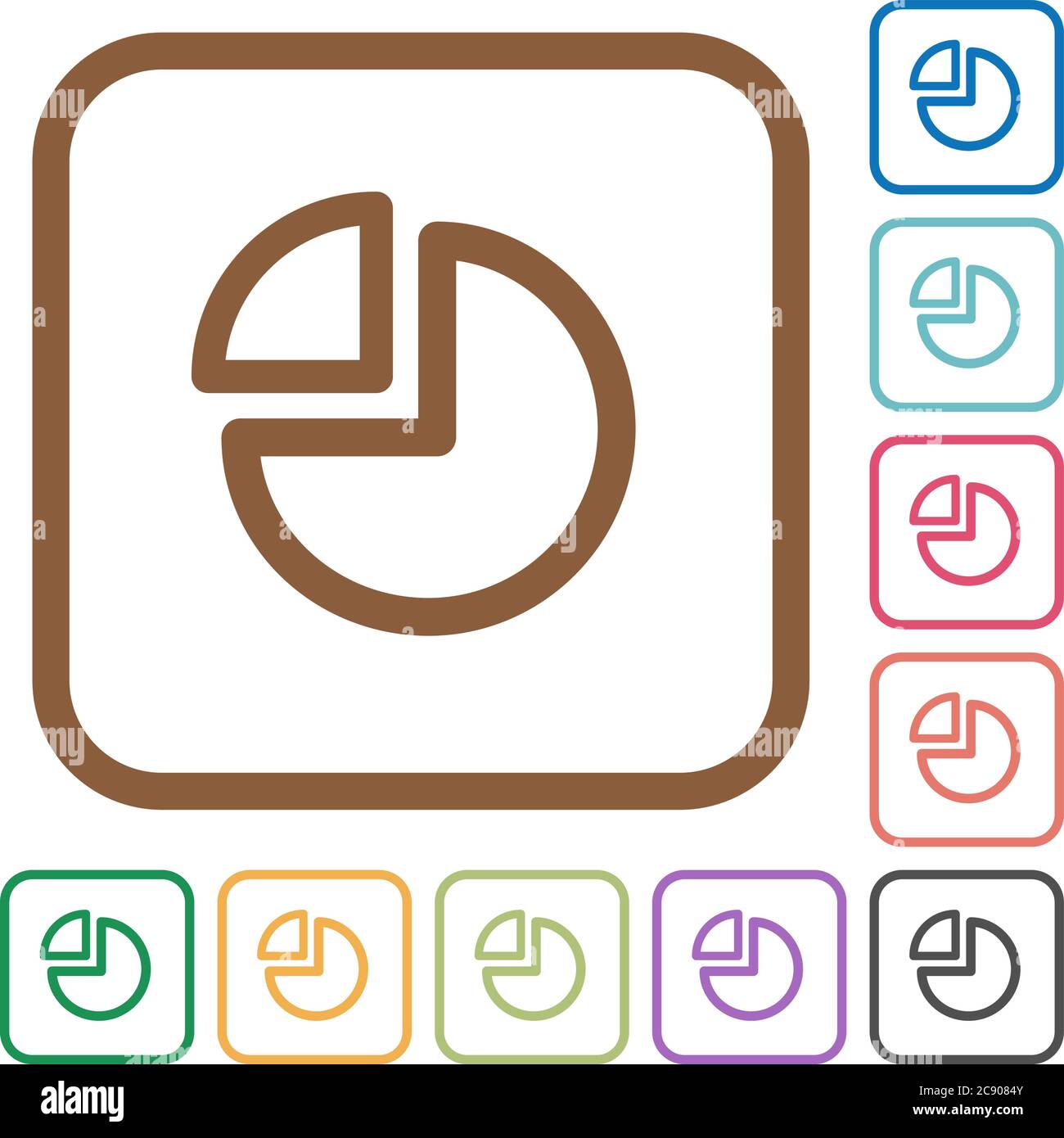 Pie chart simple icons in color rounded square frames on white ...