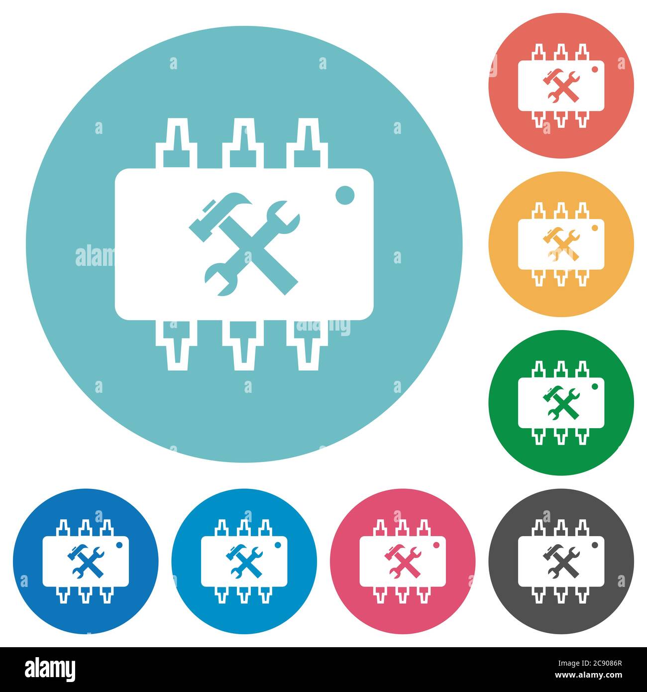 Hardware maintenance white flat icons on color rounded square ...