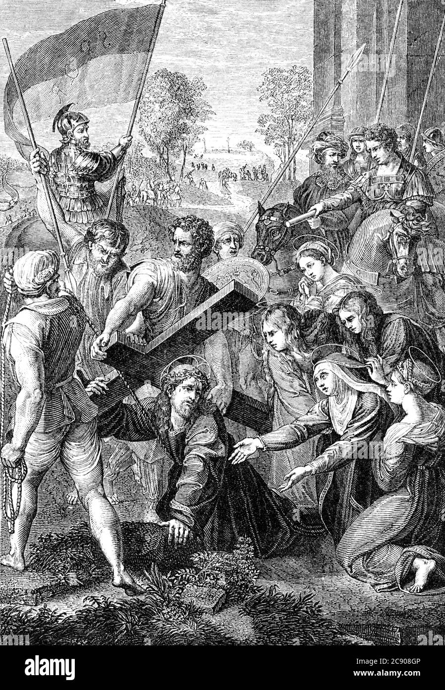 An engraved New Testament Bible illustration image of The Crucifixion ...