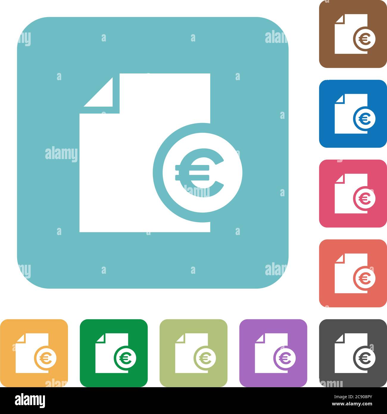 Euro report white flat icons on color rounded square backgrounds Stock ...