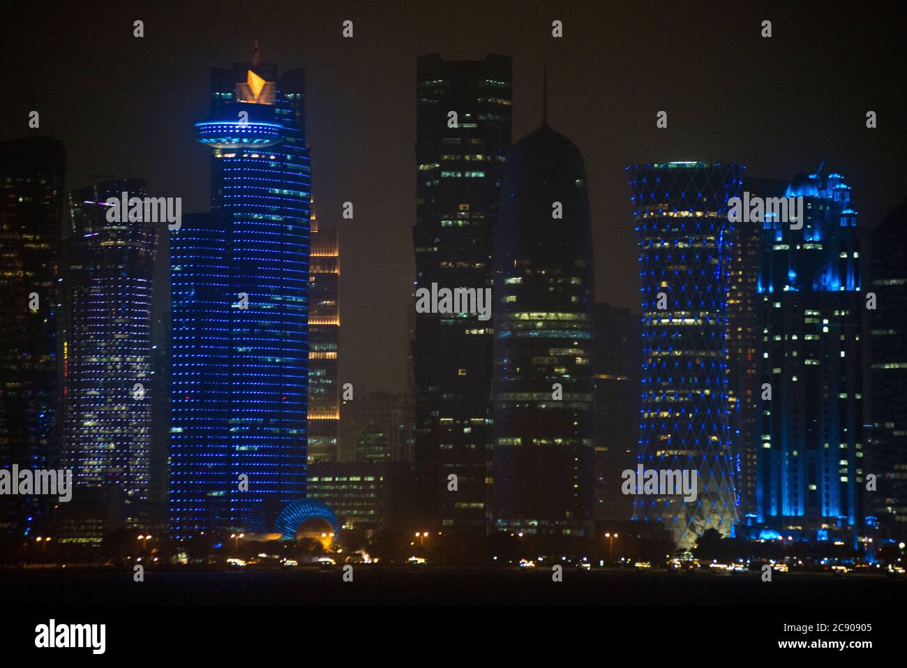 Doha skyline by night, Qatar Stock Photo - Alamy