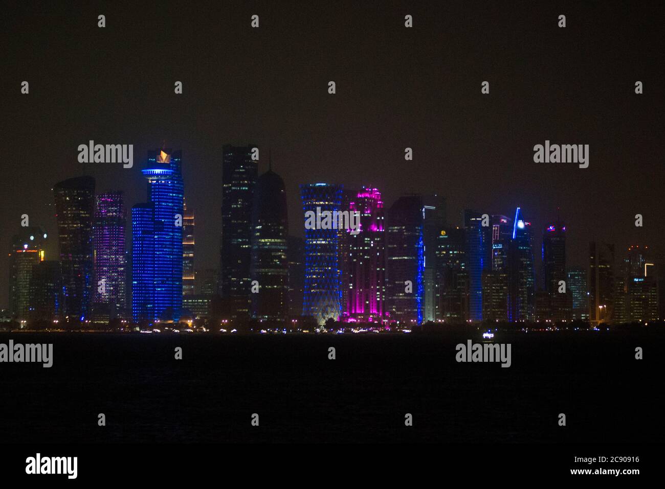 Doha skyline by night, Qatar Stock Photo - Alamy