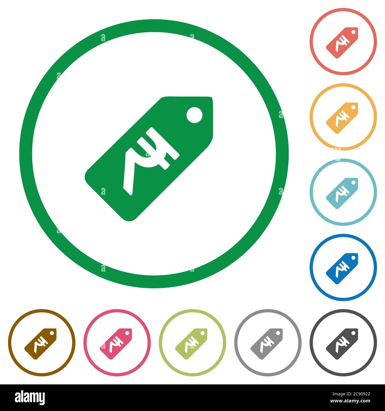Indian Rupee price label flat color icons in round outlines Stock ...