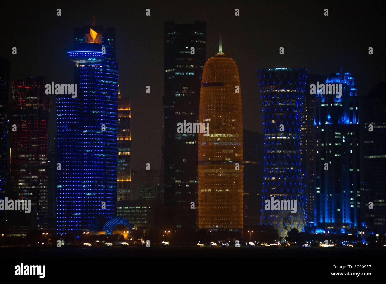 Doha skyline by night, Qatar Stock Photo - Alamy