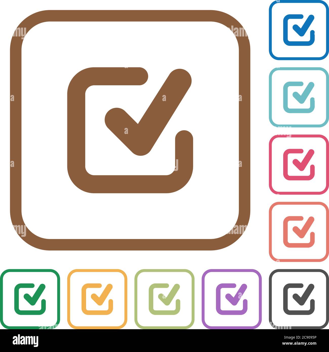 Checkmark simple icons in color rounded square frames on white ...