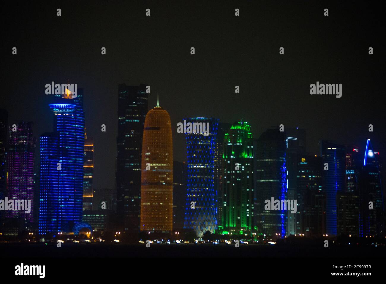 Doha skyline by night, Qatar Stock Photo - Alamy