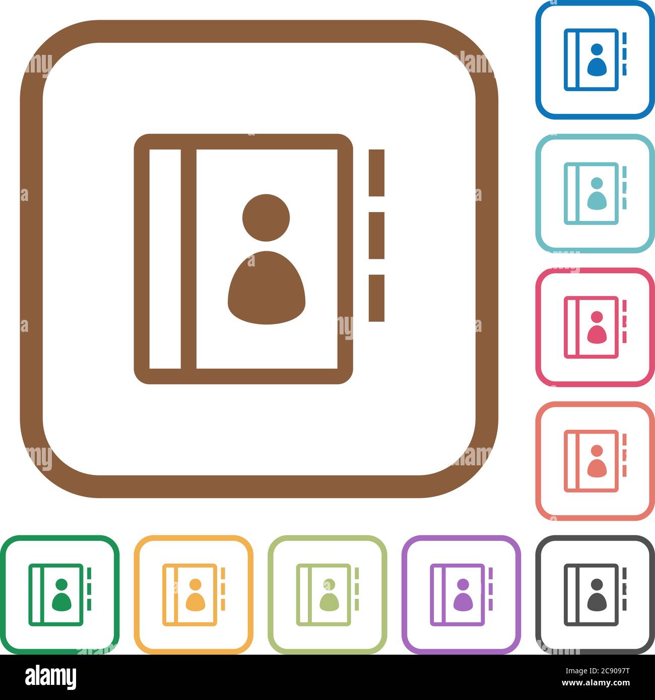 Contacts simple icons in color rounded square frames on white ...