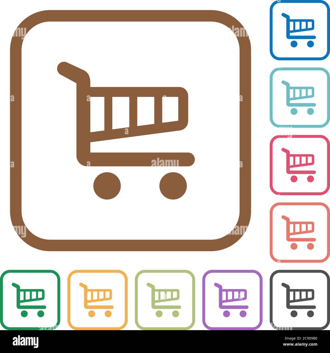 Cart simple icons in color rounded square frames on white background ...