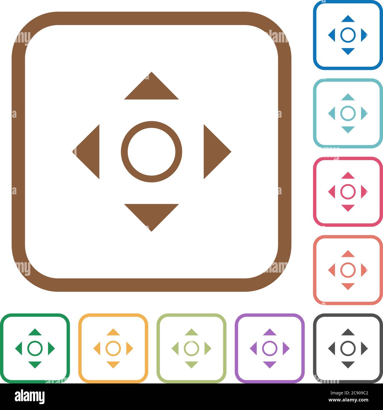 Scroll simple icons in color rounded square frames on white background ...