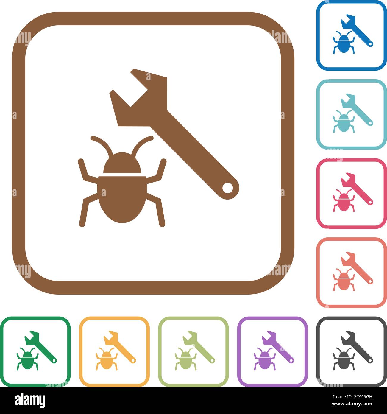 Bug fixing simple icons in color rounded square frames on white ...