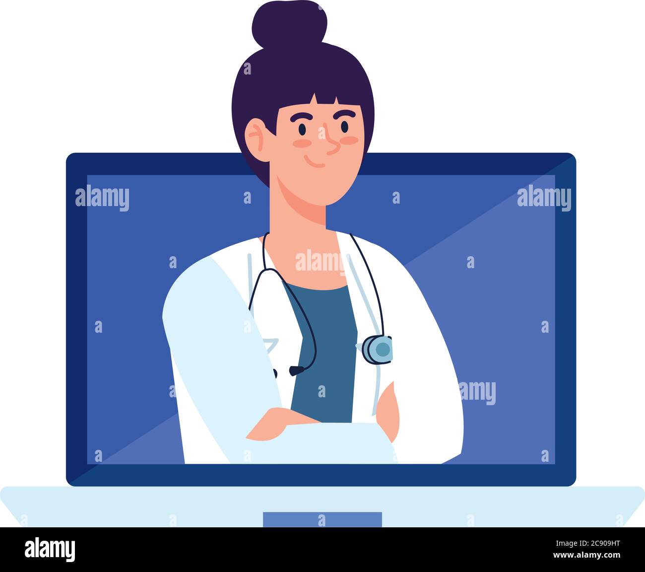 medicine online with doctor female in computer, on white background ...