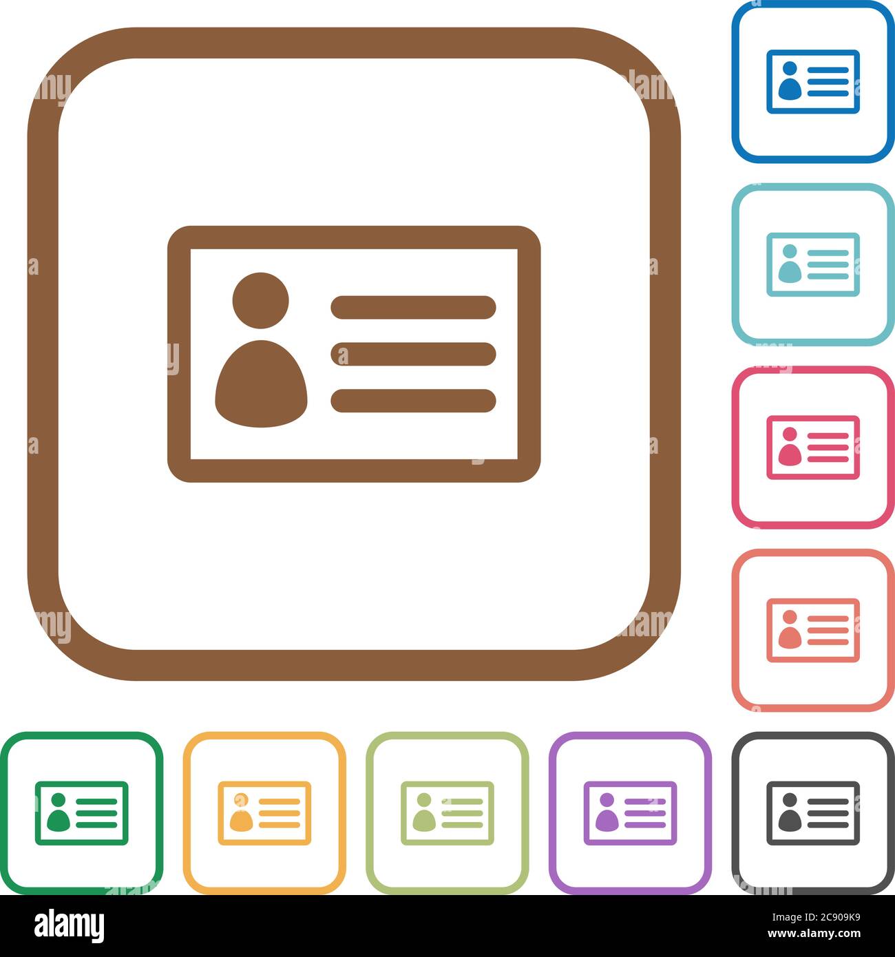 ID card simple icons in color rounded square frames on white background ...