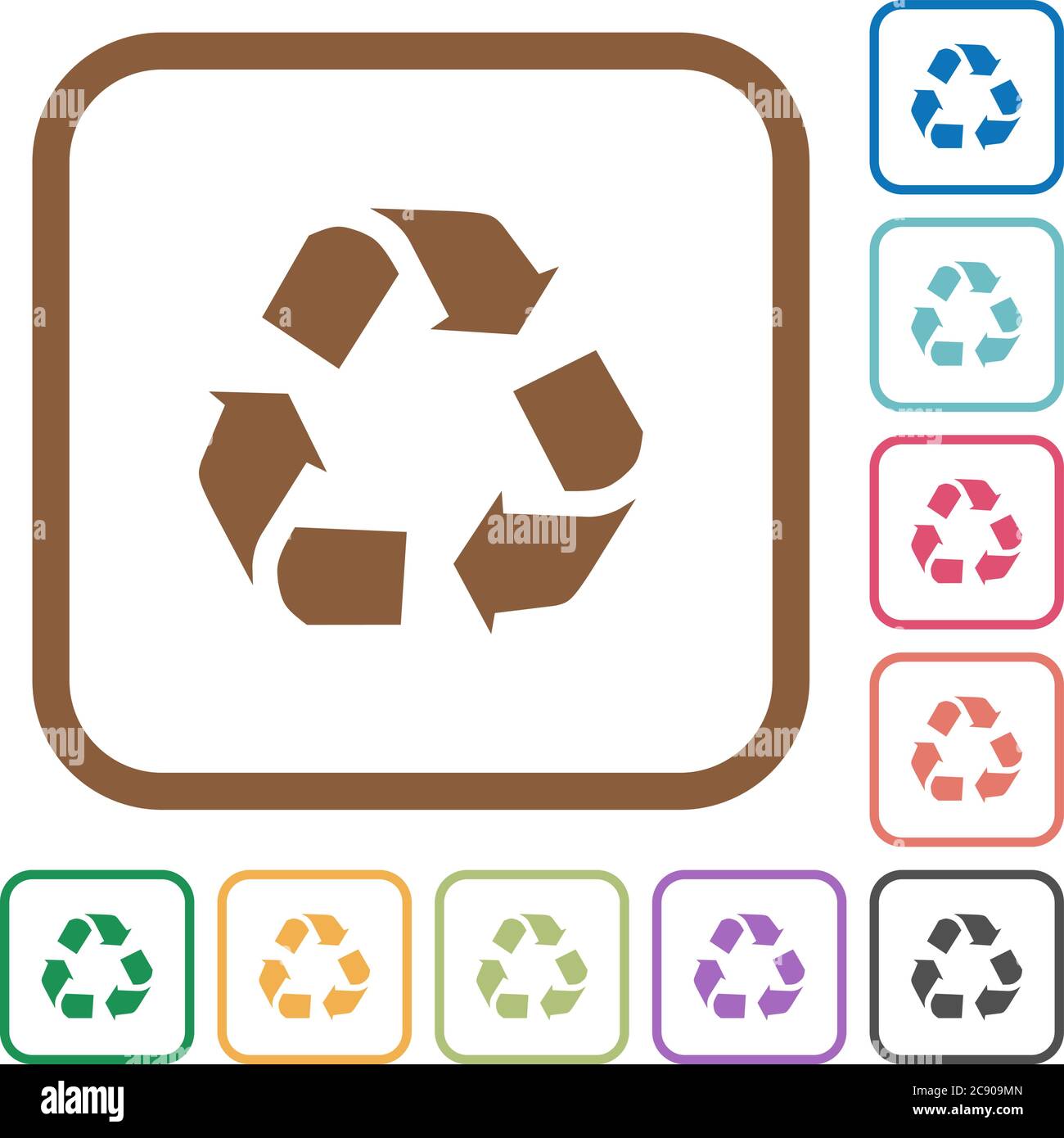 Recycling simple icons in color rounded square frames on white ...