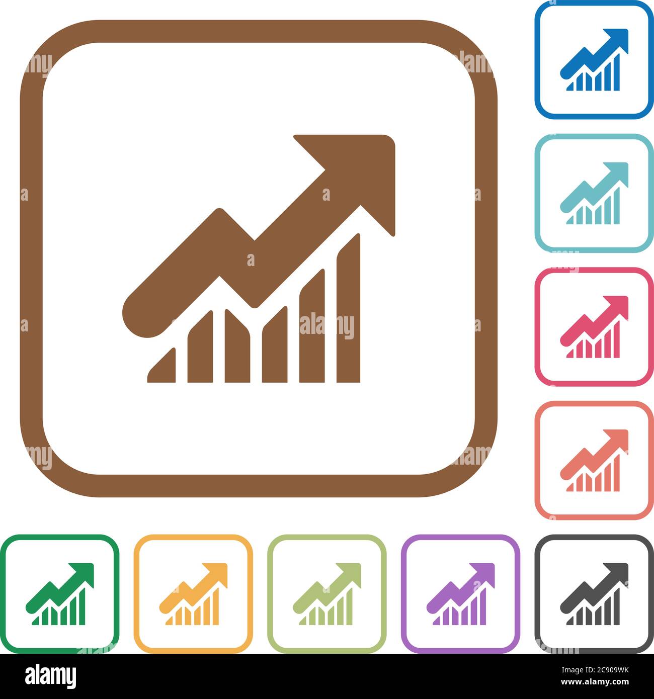 Rising graph simple icons in color rounded square frames on white ...