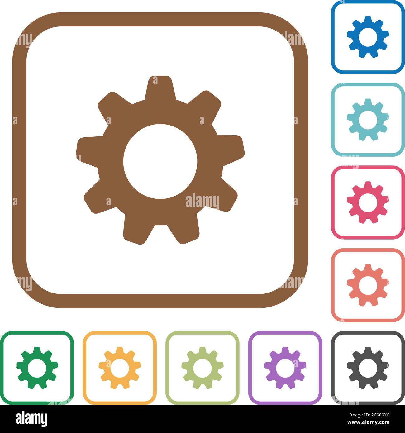 Settings simple icons in color rounded square frames on white ...