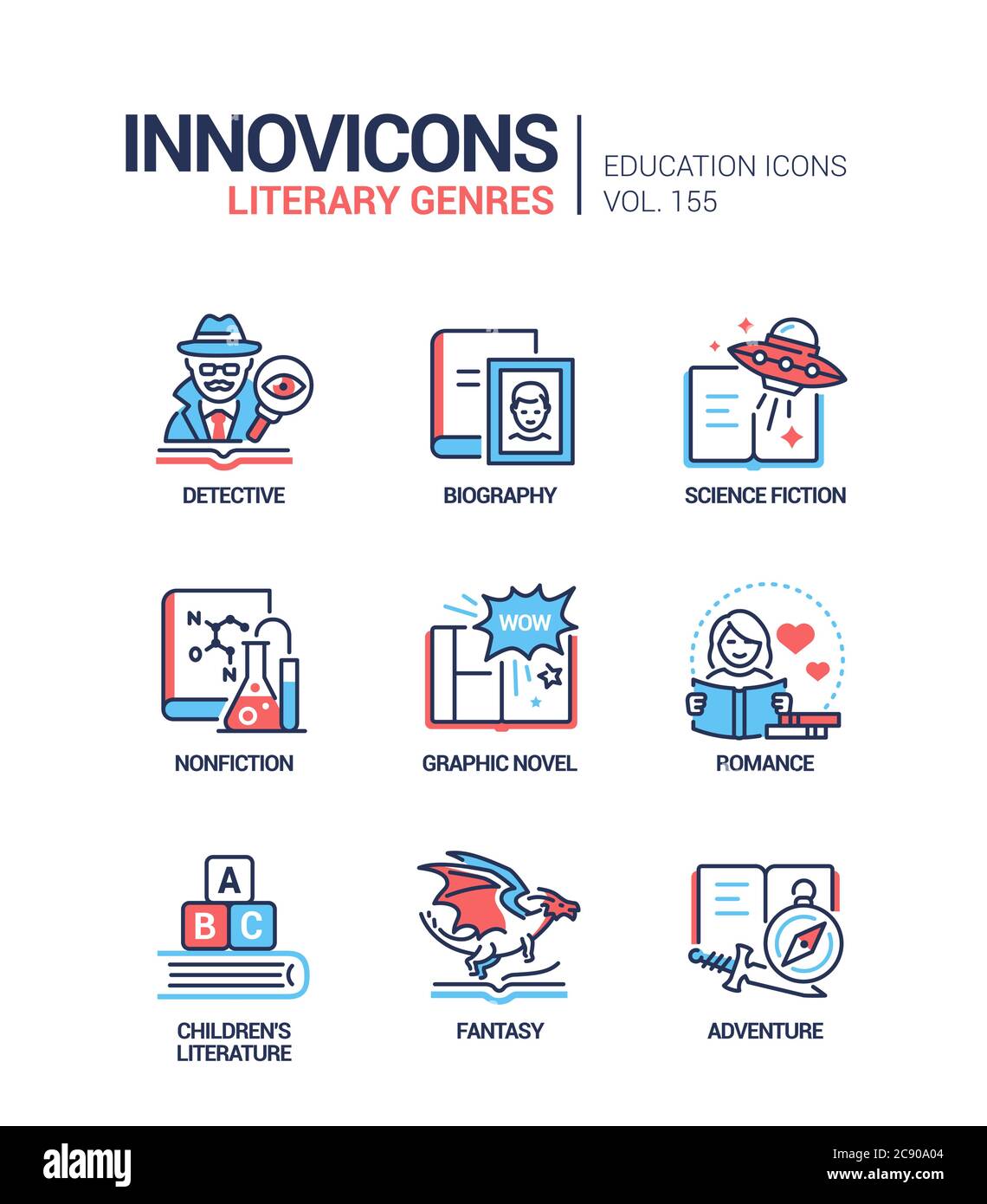 Literary genres - line design style icons set Stock Vector Image & Art ...