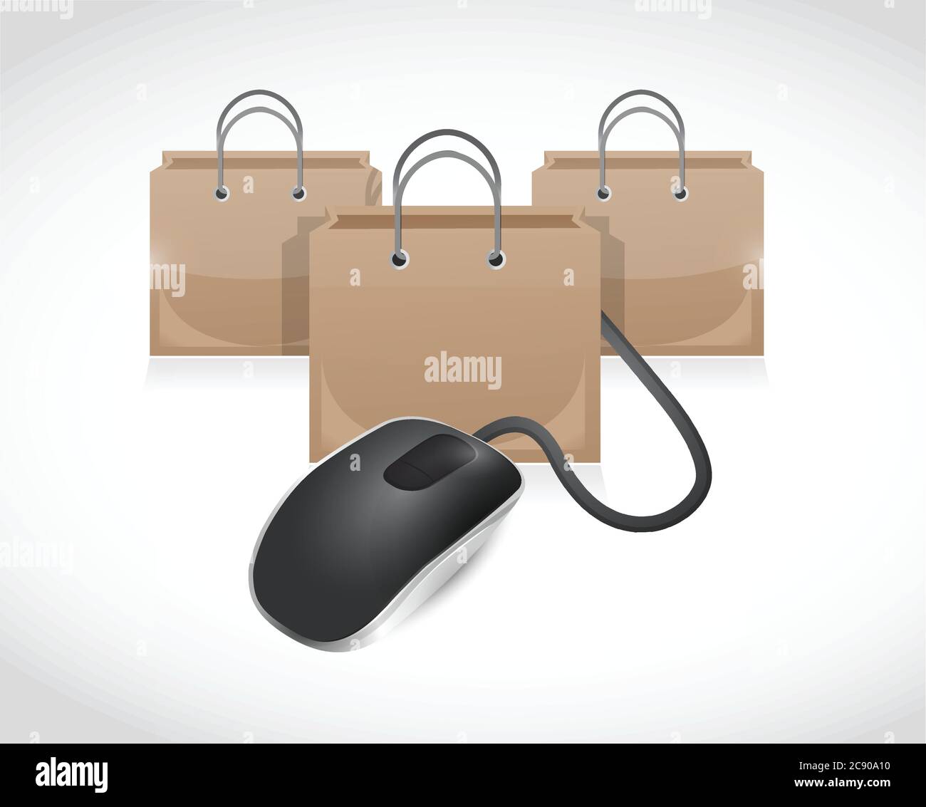 Shopping bags and mouse cable illustration design over a white ...