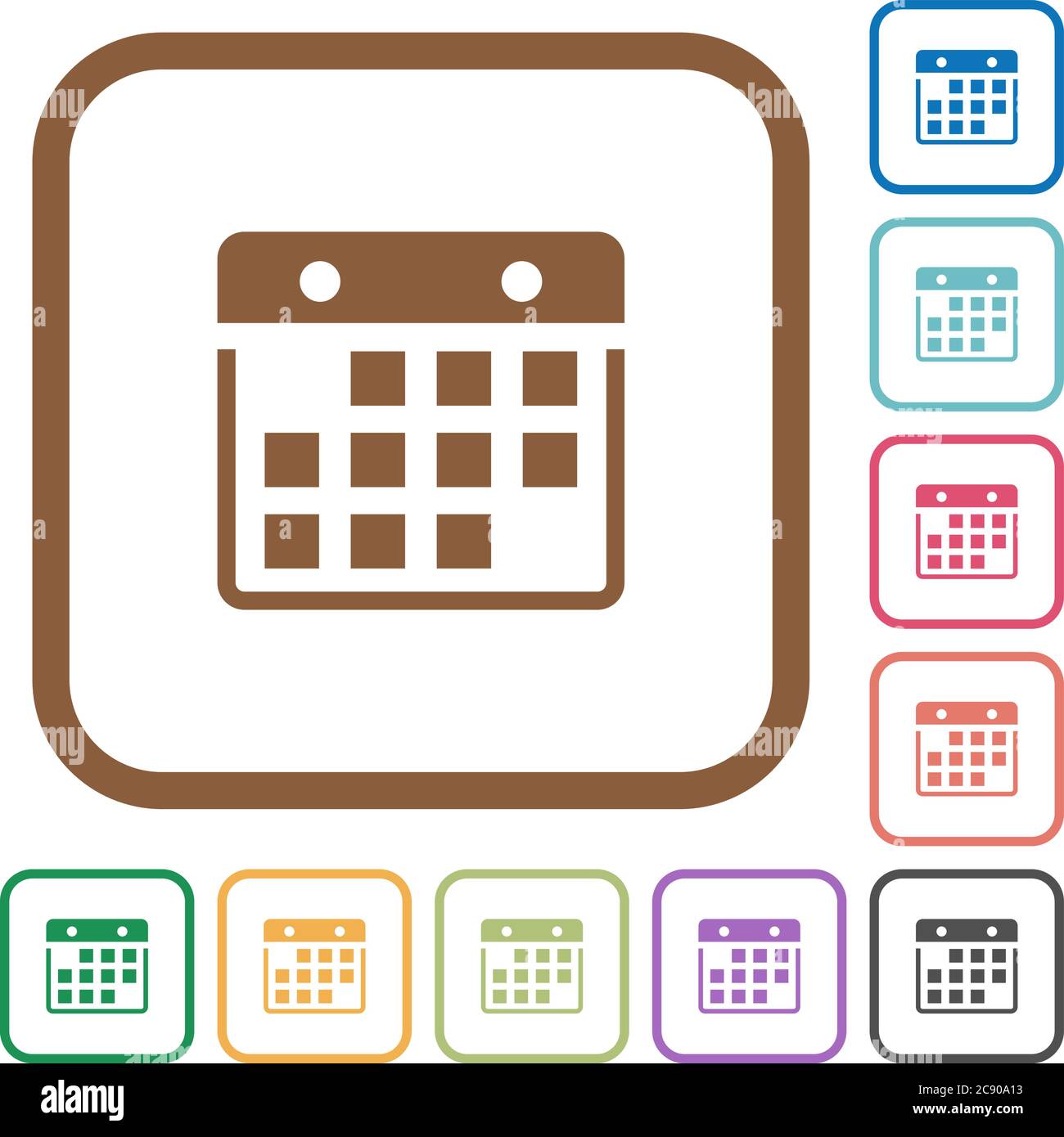 Hanging calendar simple icons in color rounded square frames on white ...