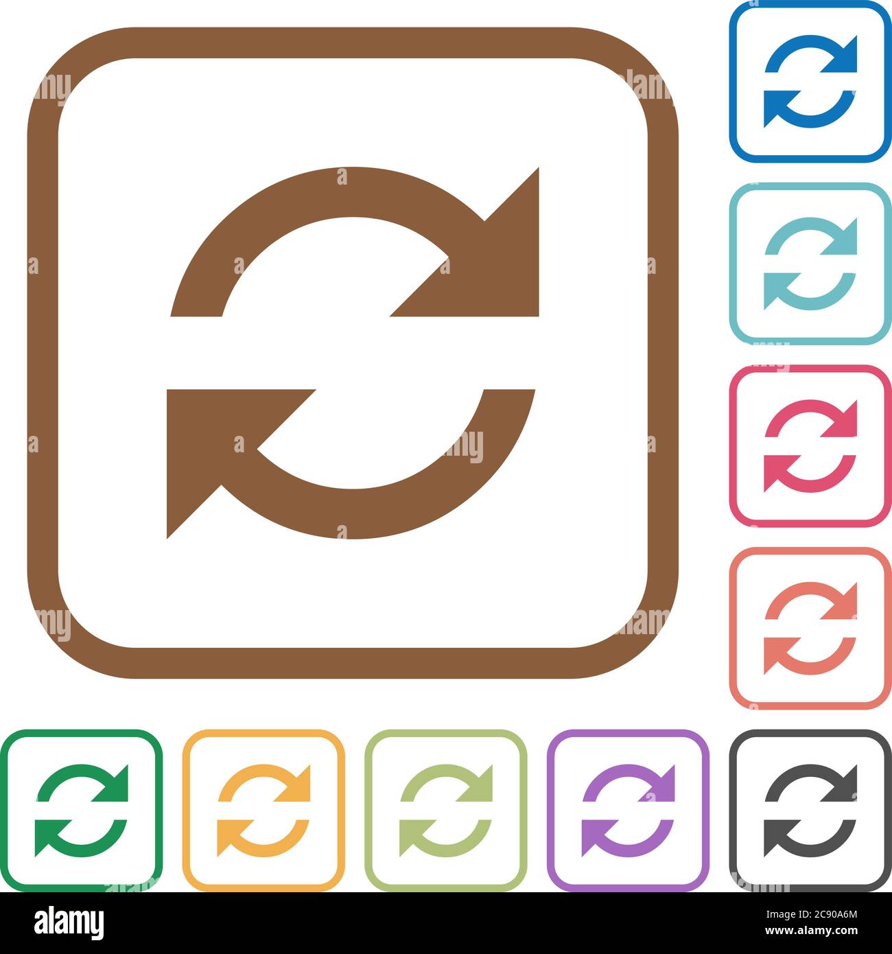 Refresh simple icons in color rounded square frames on white background ...