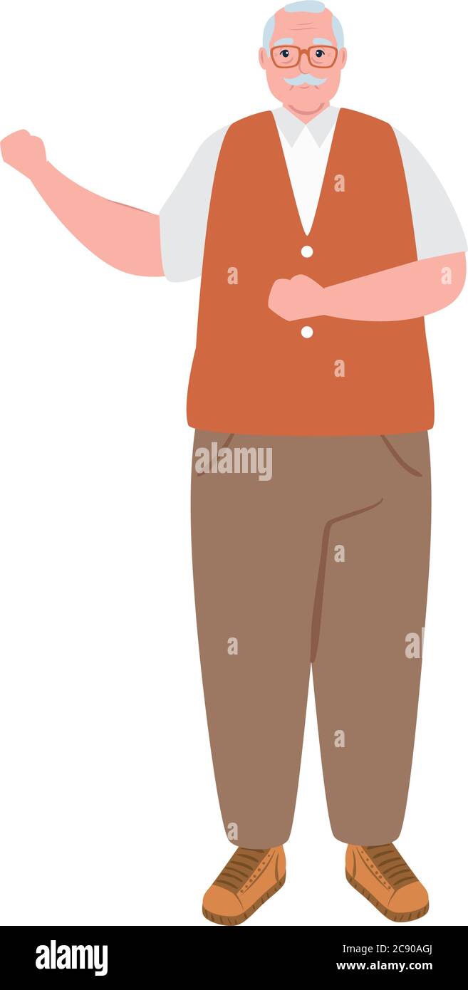 cute old man standing, grandfather standing on white background Stock ...