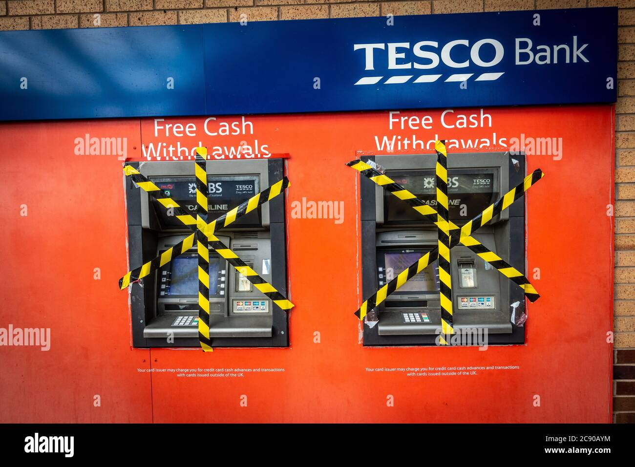 Closed off ATM machines, closed because of Covid 19 Stock Photo - Alamy