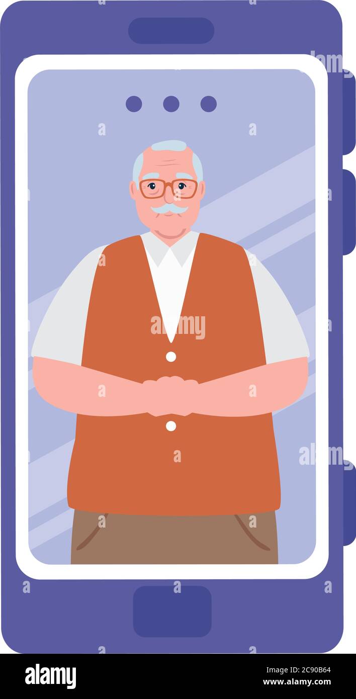 smartphone video call, old man in conference video call online Stock ...