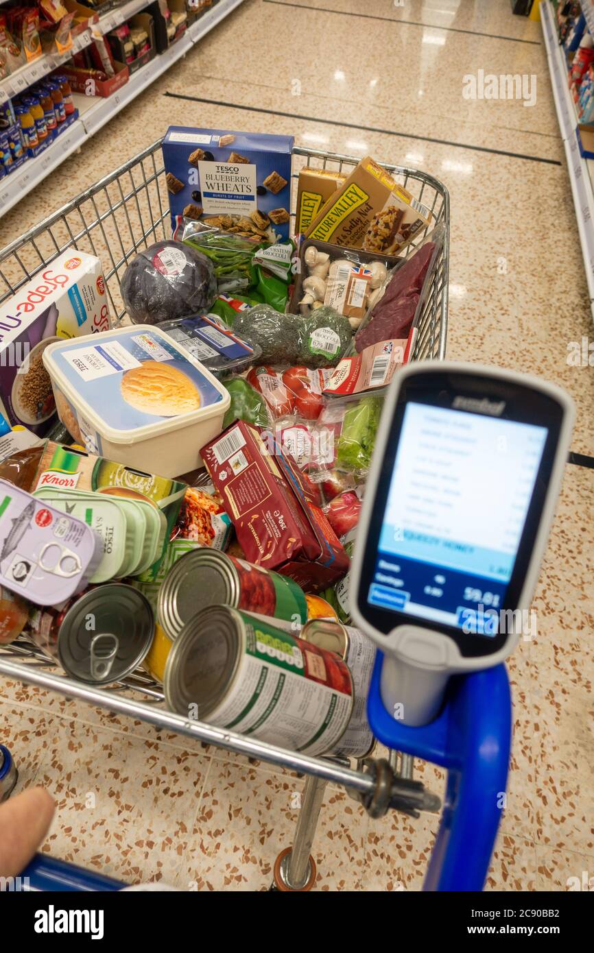Shopping trolly with healthy food and scan as you shop scanner Stock ...