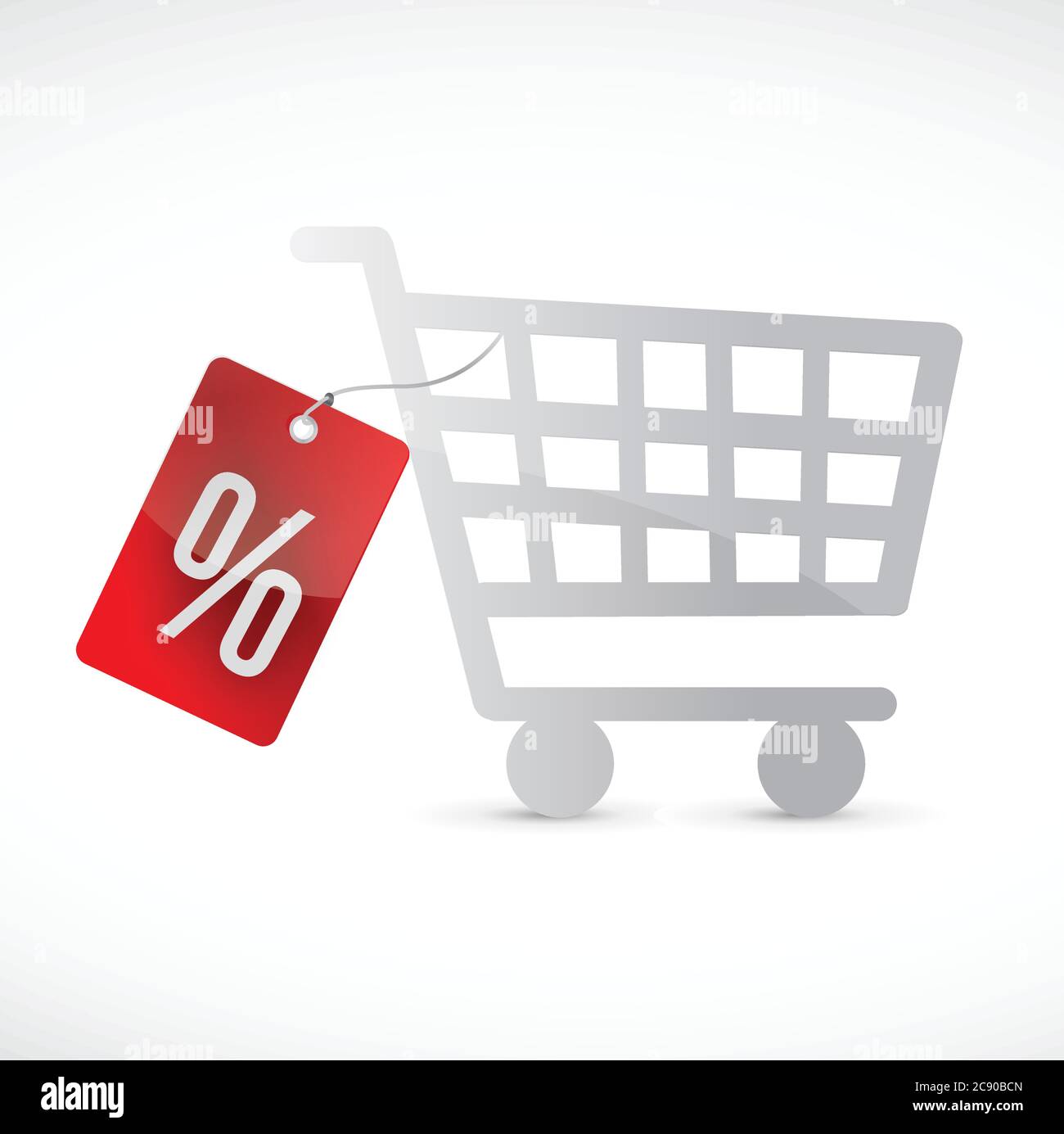 Shopping cart and percentage tag. illustration design over a white ...