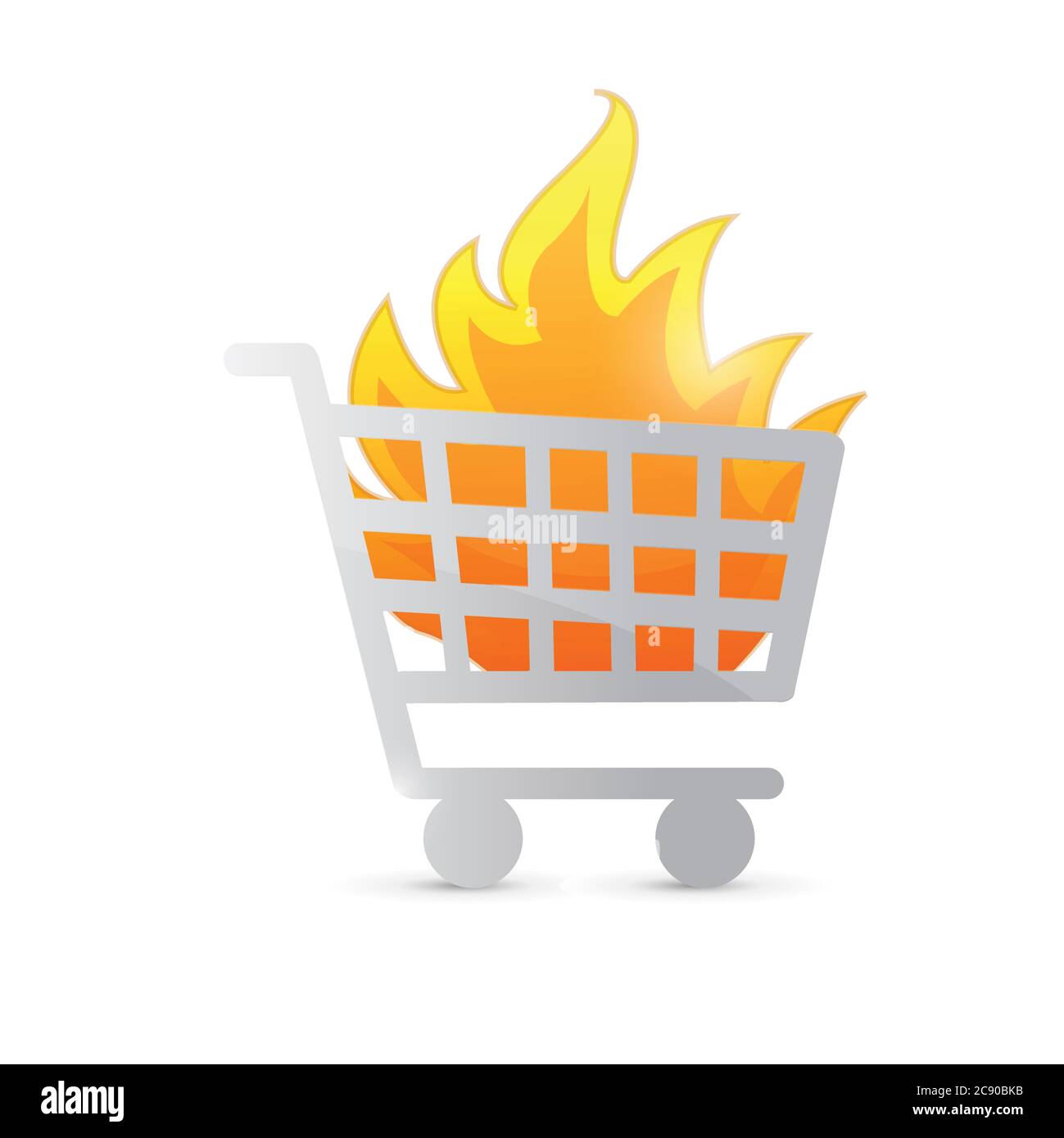 Shopping cart on fire illustration design over a white background Stock ...