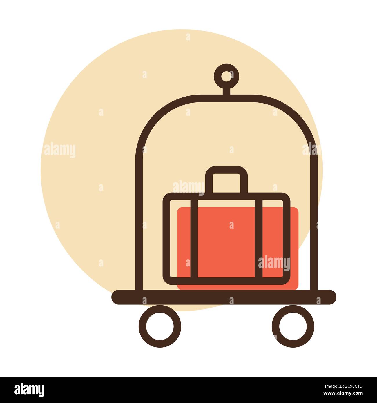 Baggage, luggage, suitcases on trolley flat vector icon. Hotel sign ...