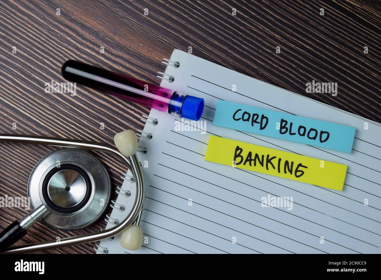 Cord Blood Banking text on sticky notes. Office desk background ...