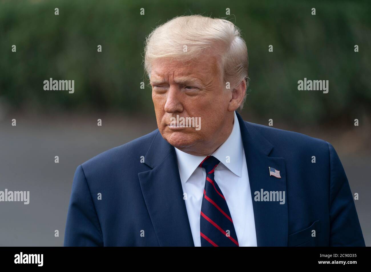 United States President Donald J. Trump speaks to the media before ...