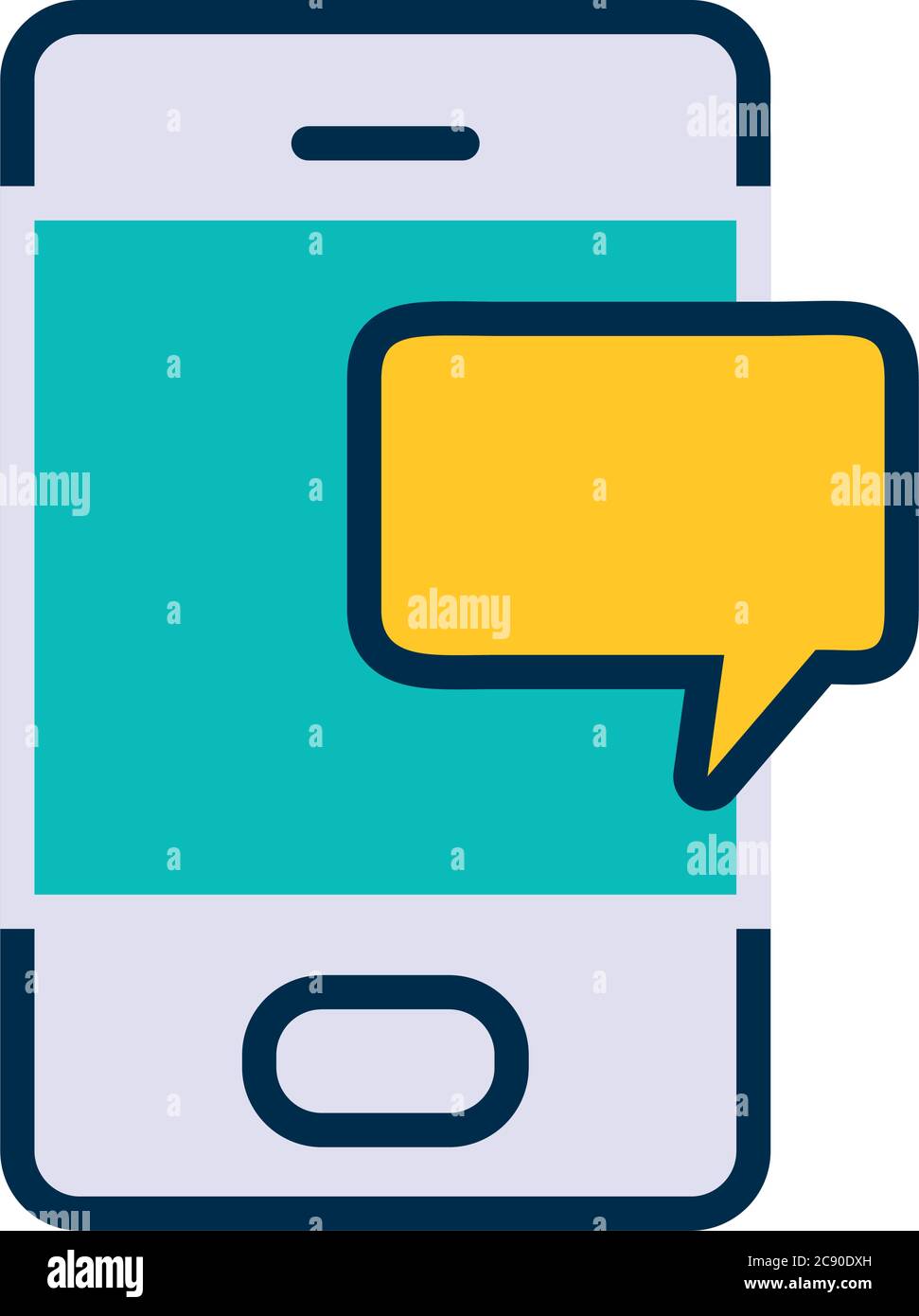 smartphone and speech bubble icon over white background, line and fill ...