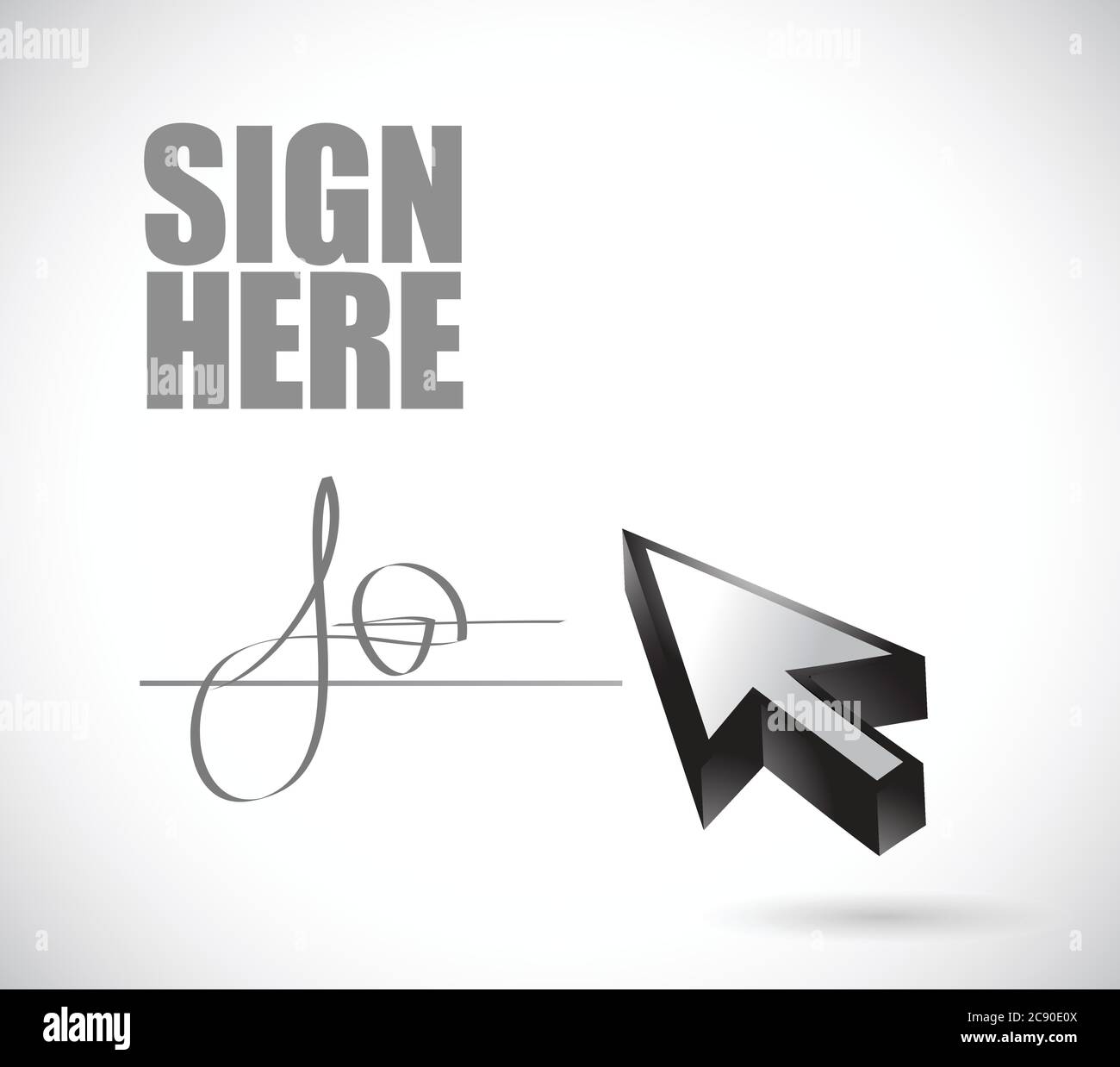 Sign here signature and cursor illustration design over a white ...