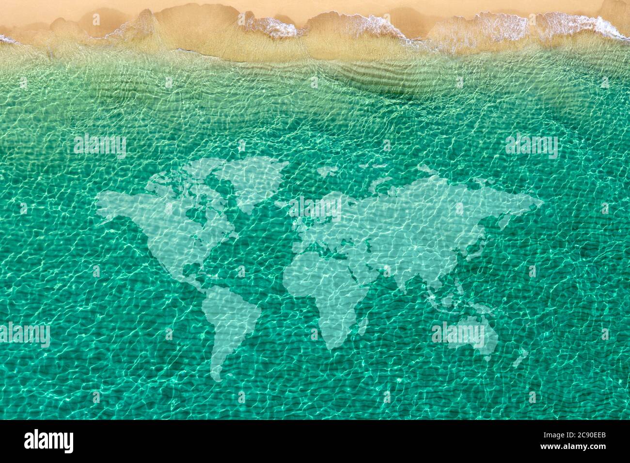World map against beach wave Stock Photo - Alamy