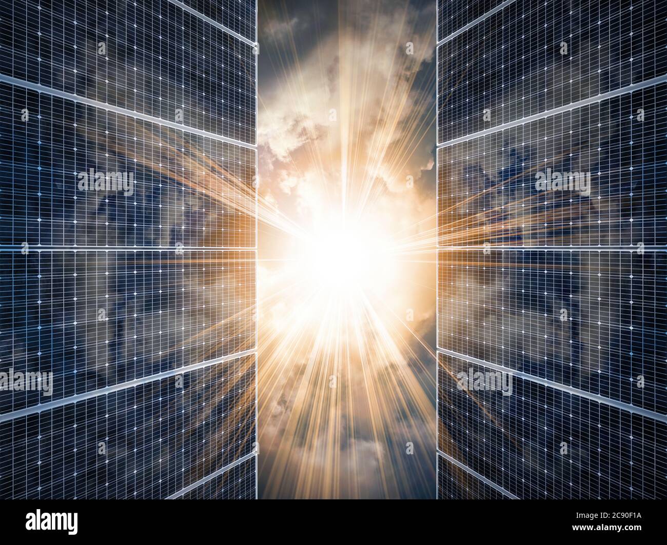 Sun shining through solar panels hi-res stock photography and images ...