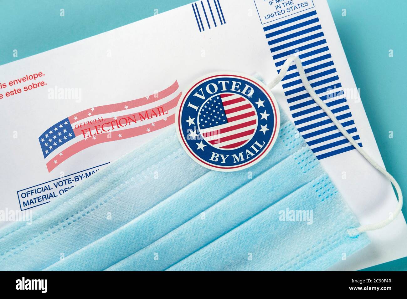 Voting mail with sticker and protective mask Stock Photo - Alamy