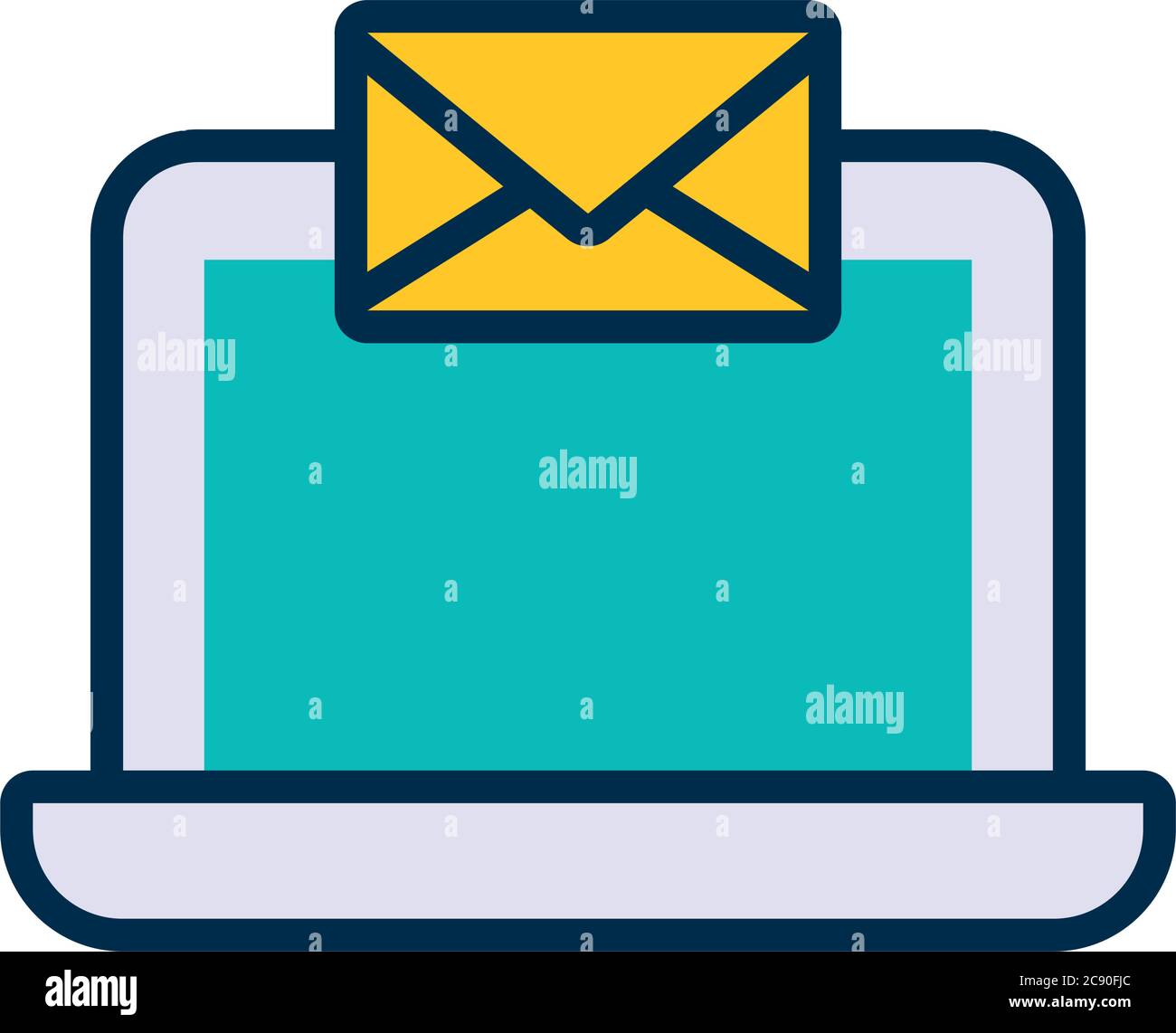 laptop computer and envelope icon over white background, line and fill ...