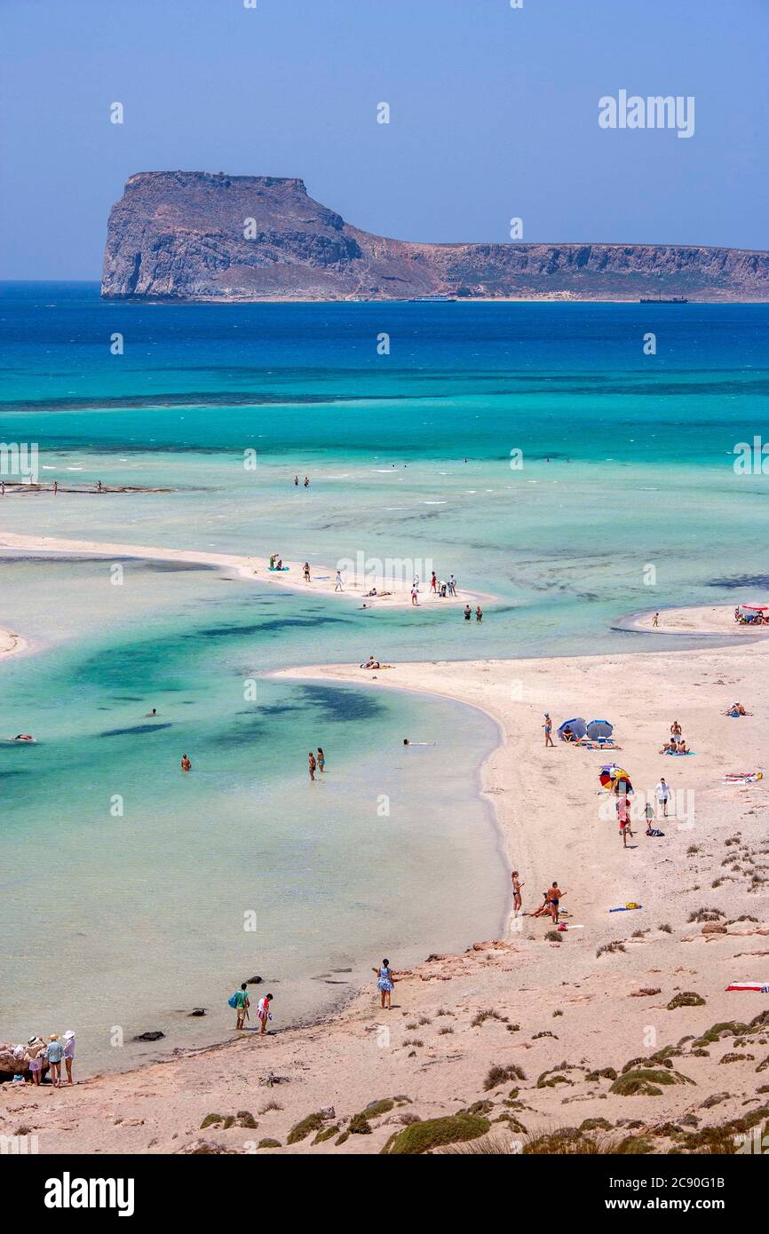 Greece, Crete, Gramvoussa Peninsula, Balos, People on beach and ...