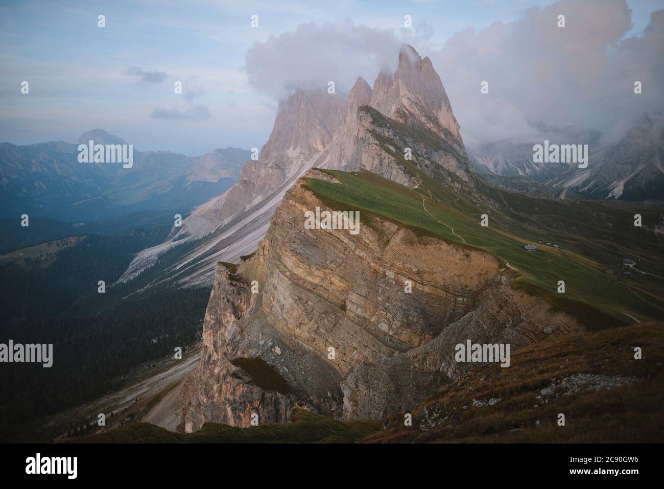 Italy, Dolomite Alps, Seceda mountain, Scenic view of Seceda mountain ...