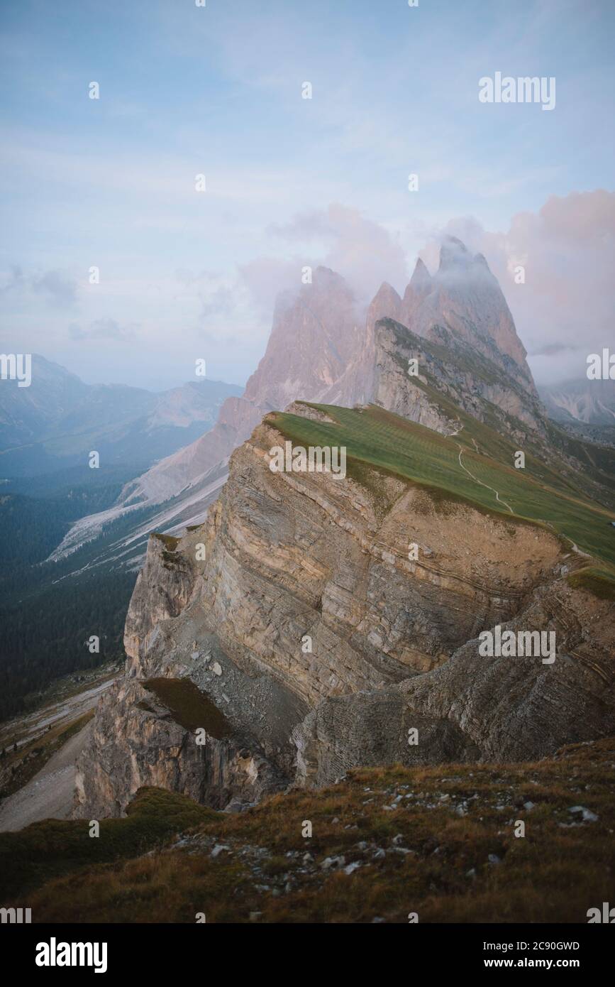 Italy, Dolomite Alps, Seceda mountain, Scenic view of Seceda mountain ...