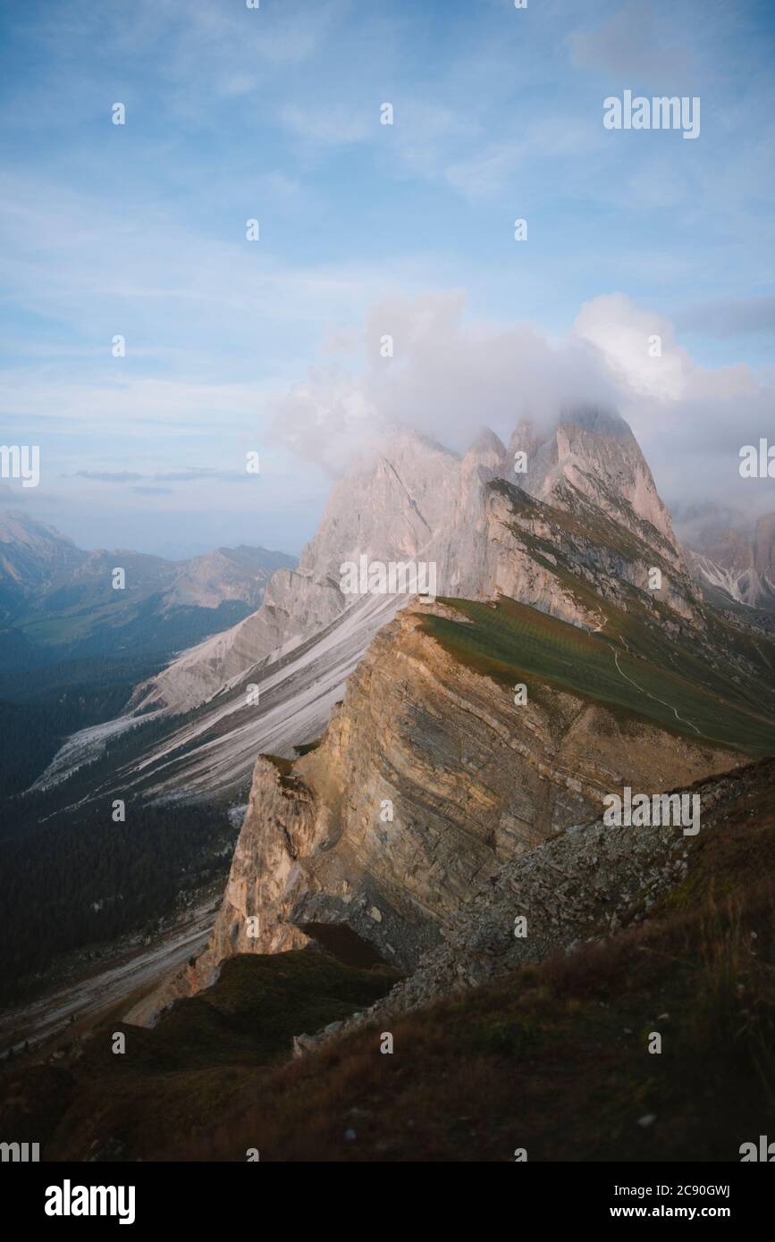 Italy, Dolomite Alps, Seceda mountain, Scenic view of Seceda mountain ...