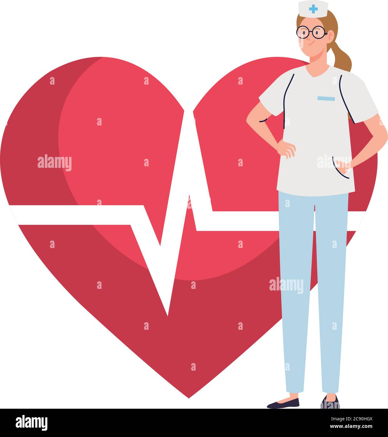 nurse with heart pulse on background Stock Vector Image & Art - Alamy
