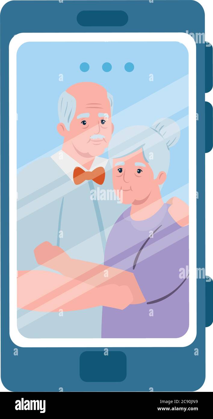 smartphone video call, old couple in conference video call online Stock ...