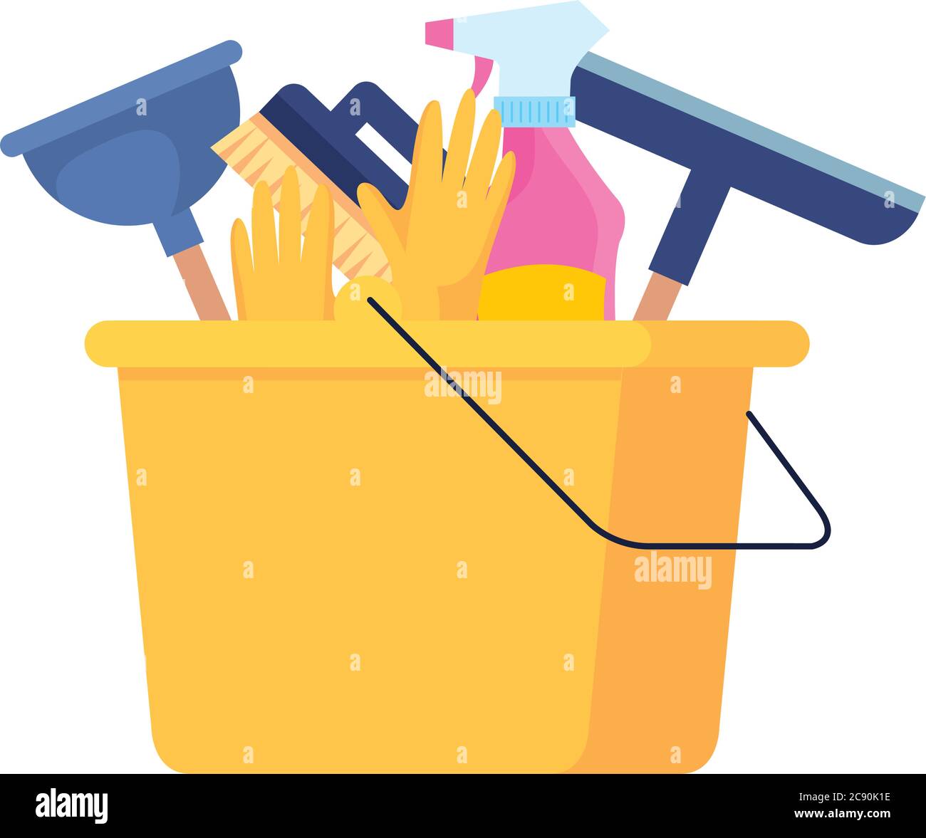 cleaning service, bucket with cleaning tools, on white background Stock ...