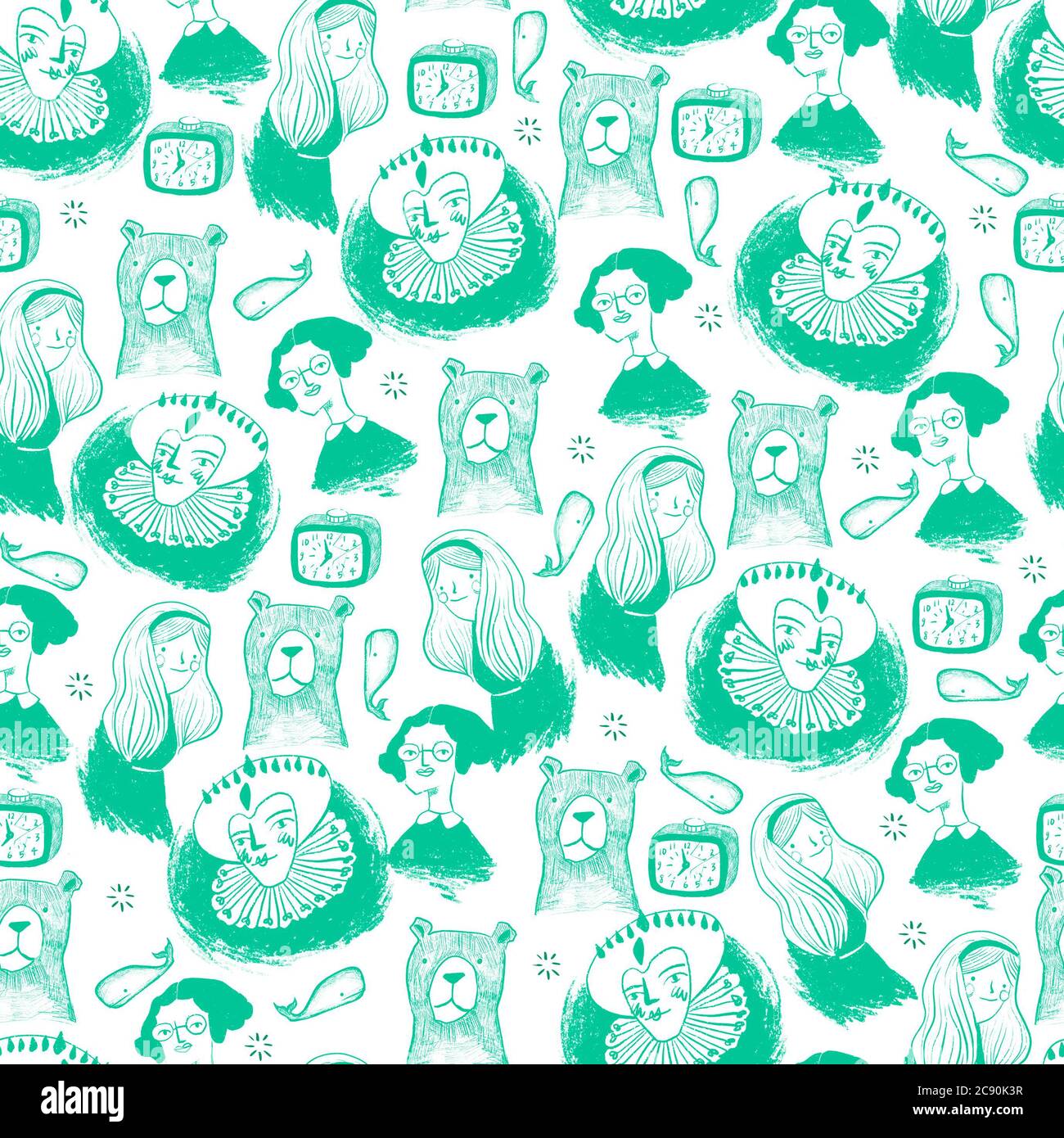 hand-drawn cartoon illustration seamless repeat pattern Stock Photo - Alamy
