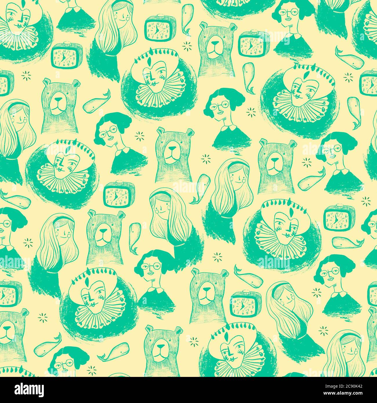 hand-drawn cartoon illustration seamless repeat pattern Stock Photo - Alamy