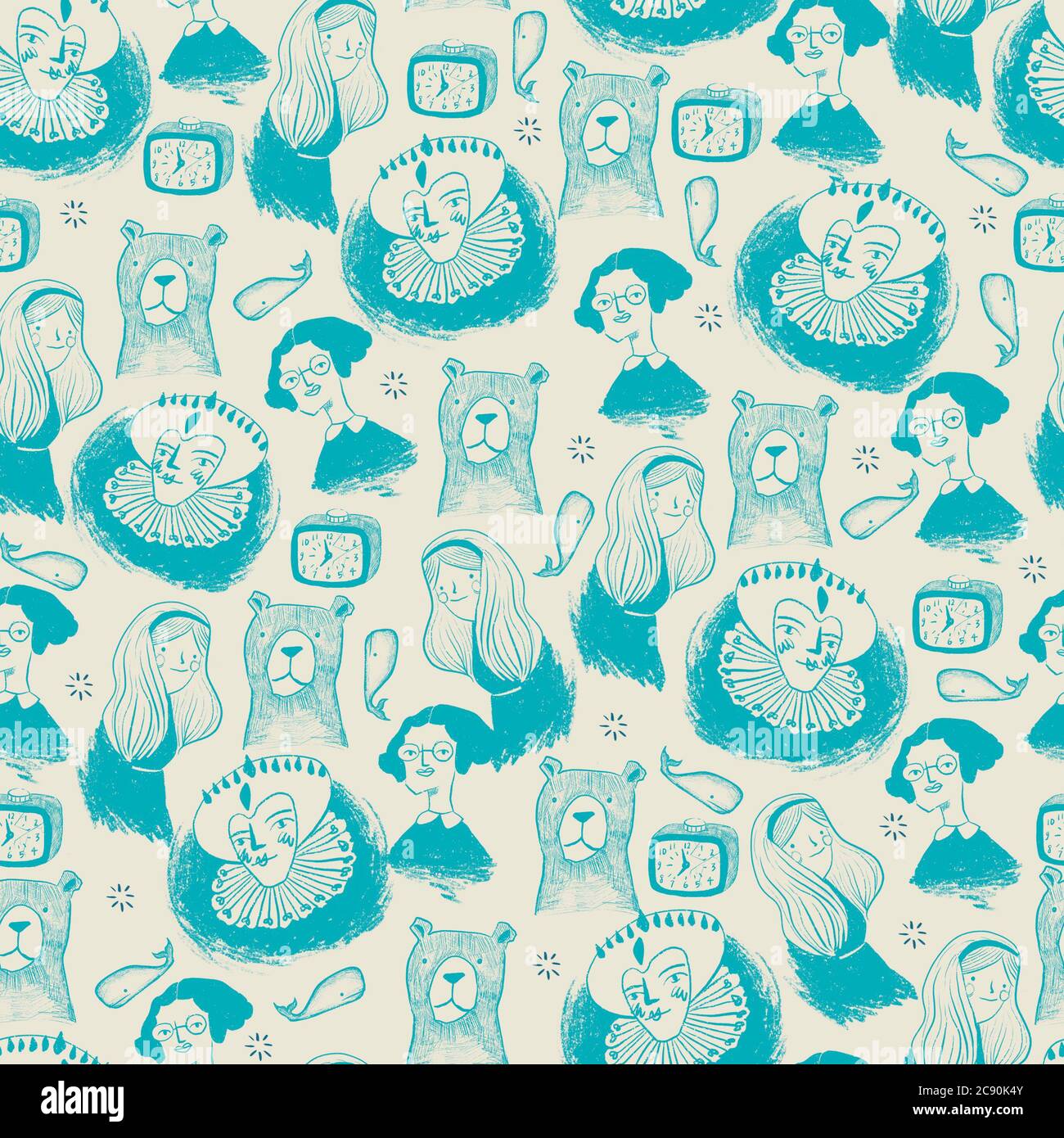 hand-drawn cartoon illustration seamless repeat pattern Stock Photo - Alamy